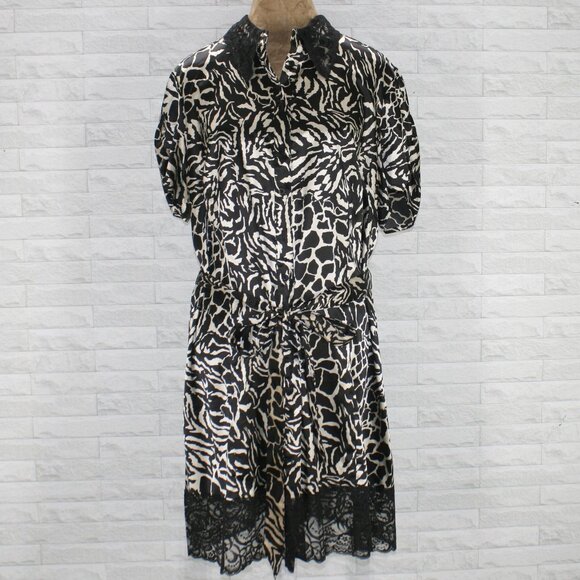 Bisou Bisou | Dresses | Bisou Bisou Dress Animal Print Shirtdress Zebra Black Lace Trim Plus ...